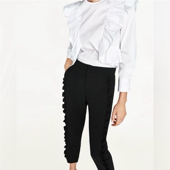 Zara | Pants & Jumpsuits | Zara High Waisted Ruffle Crop Pant | Poshmark